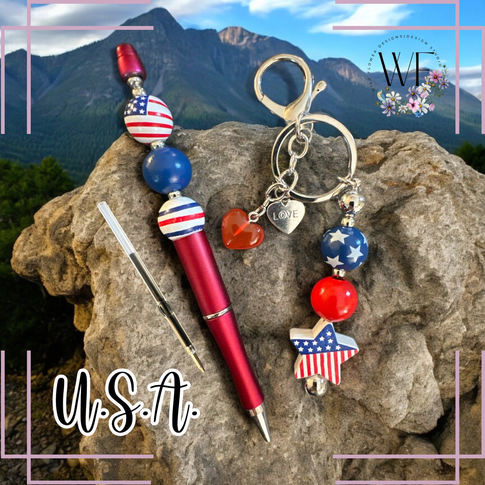 Beaded Keychain & Pen Set - Etsy