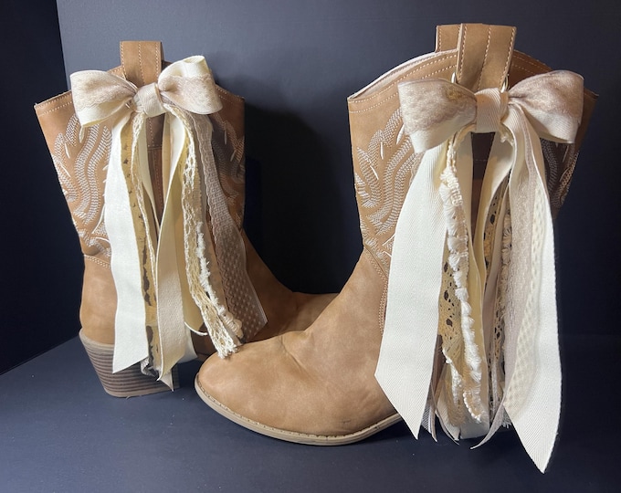 Cream Vanilla Trendy Boot Bows Wedding Bride Bridal Country Concert ...