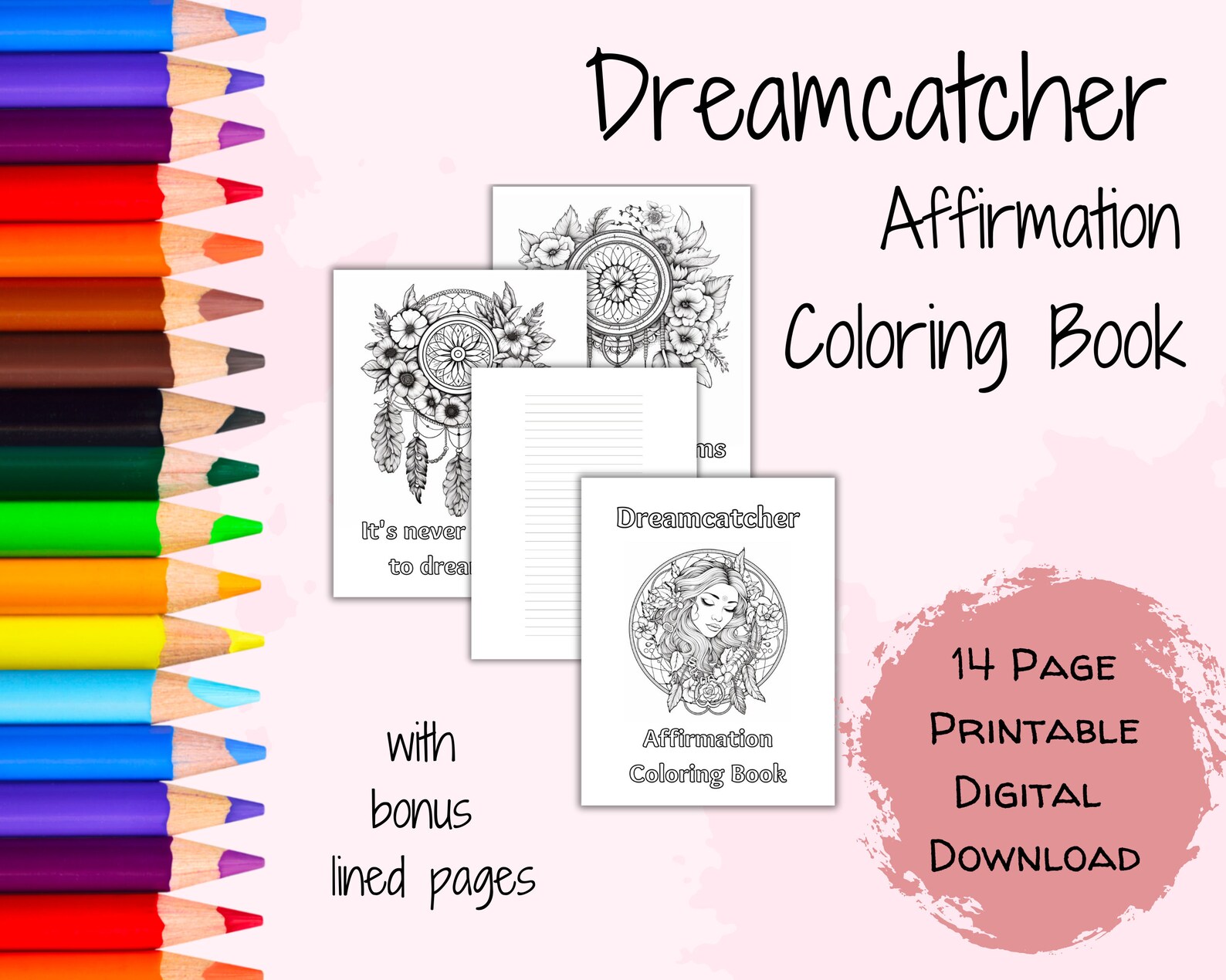 Dreamcatcher Affirmation Coloring Book Self Care Optimism Printable ...