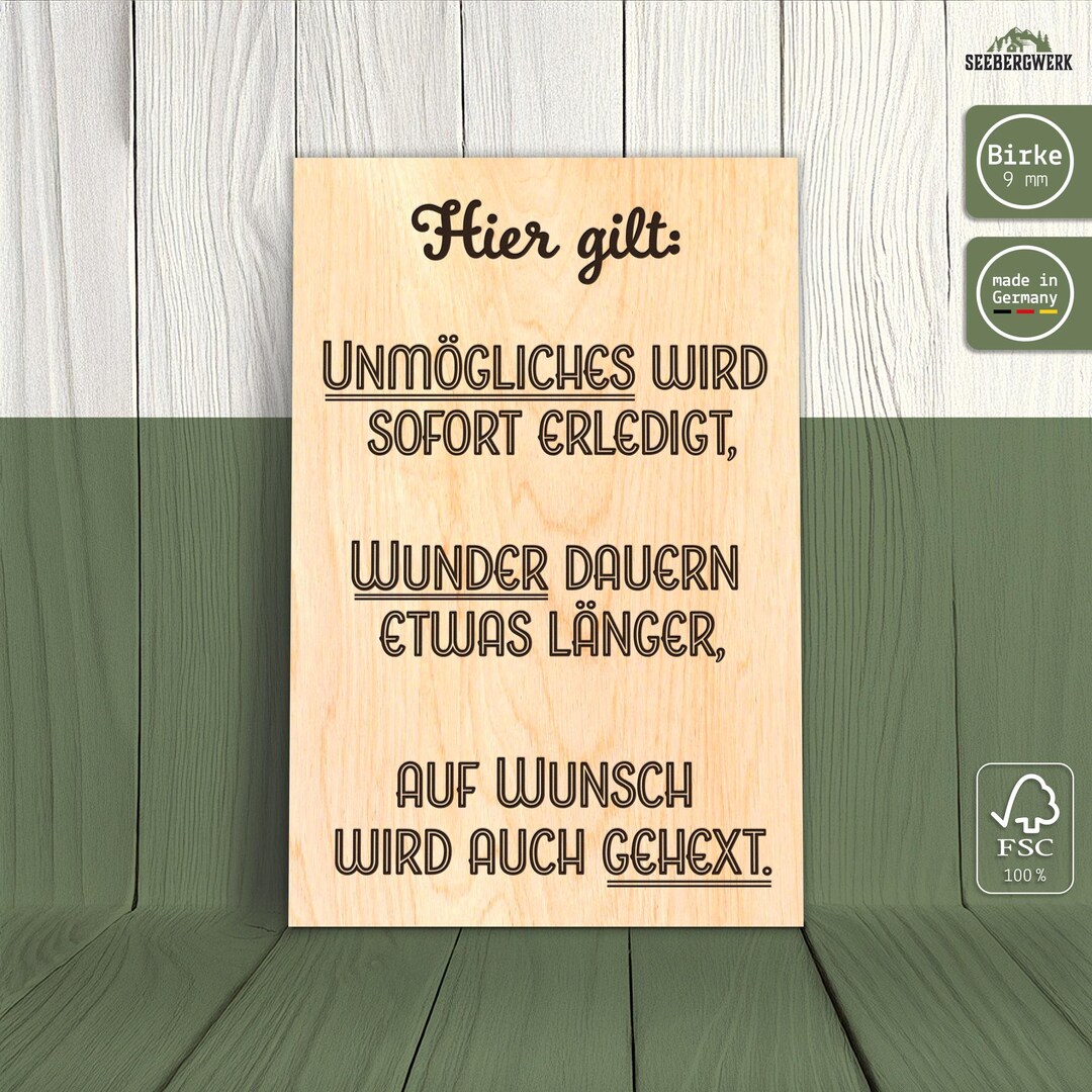 Wooden Sign "impossible is Done Immediately, Miracles Take a Little ...