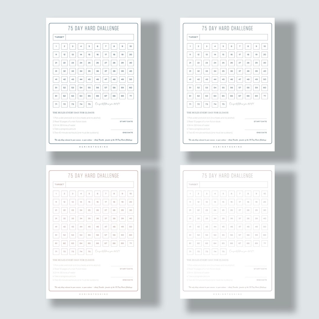 75 Day Hard Challenge Tracker Printable - Etsy UK