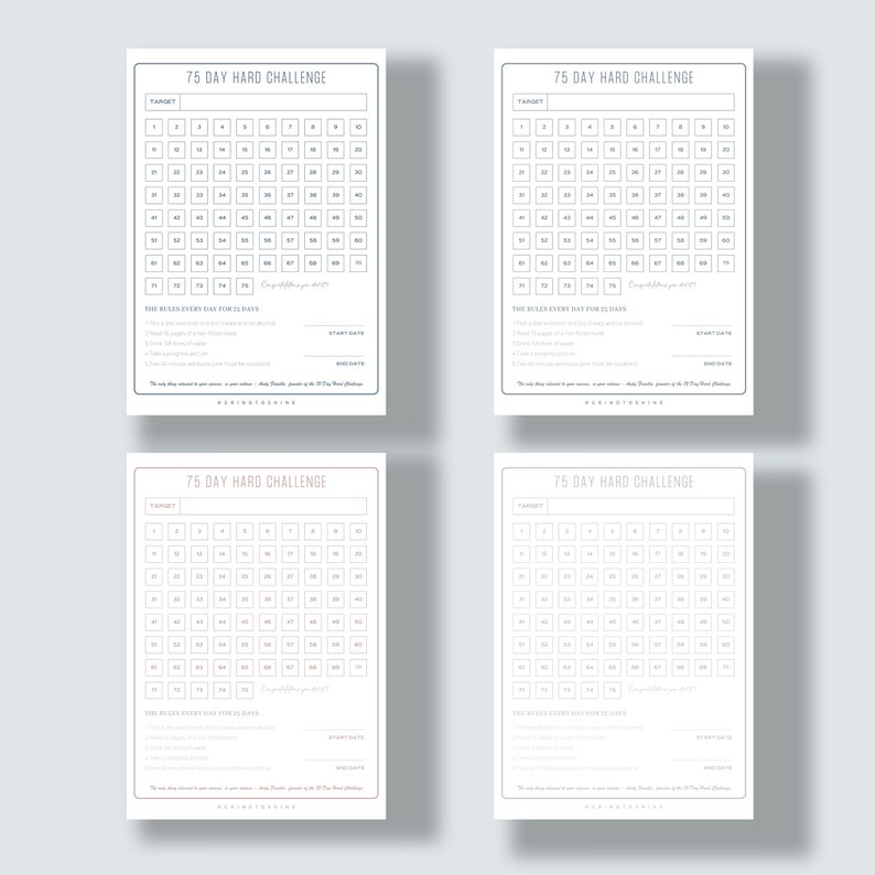 75 Day Hard Challenge Tracker Printable - Etsy