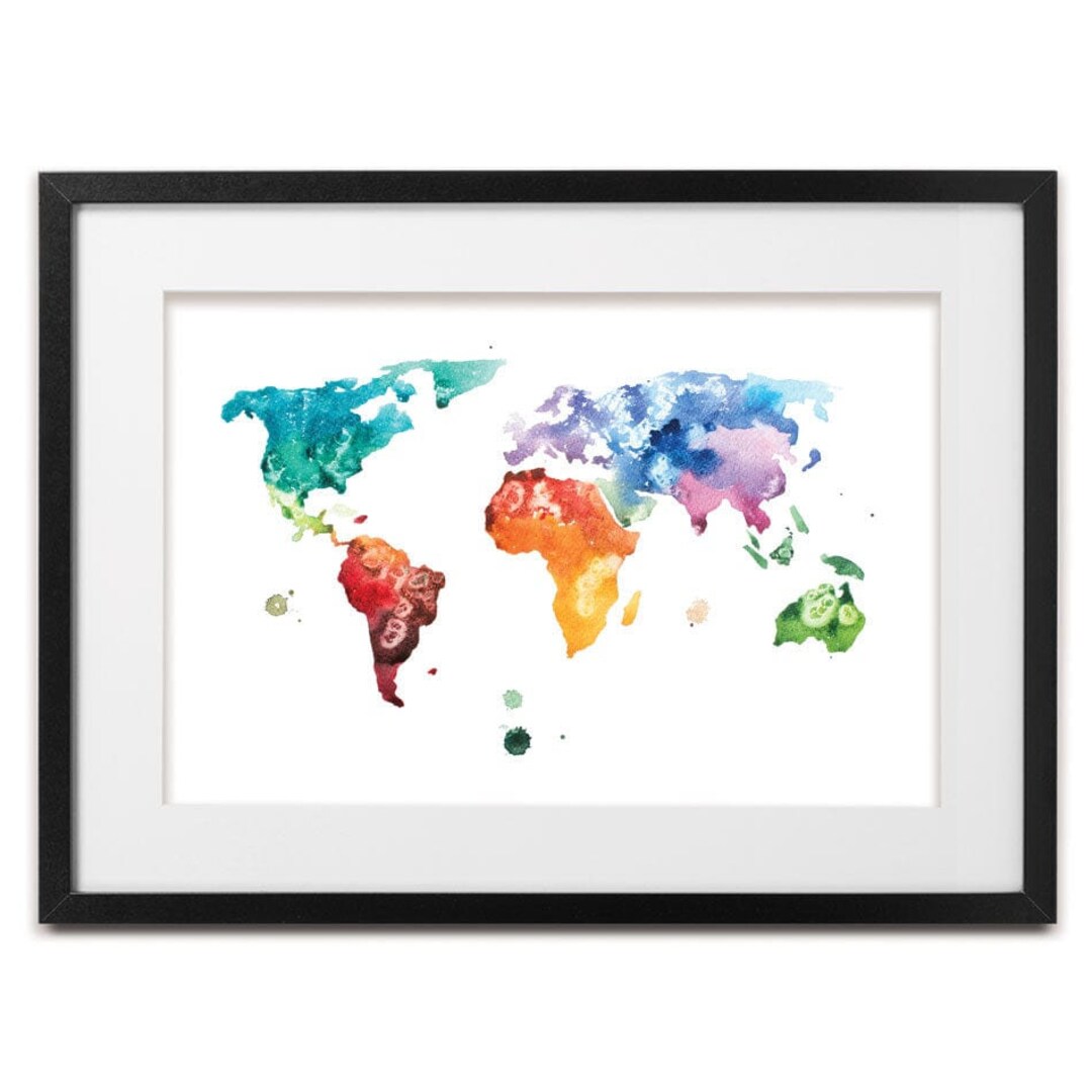Watercolour World Map Framed Art Print - Etsy