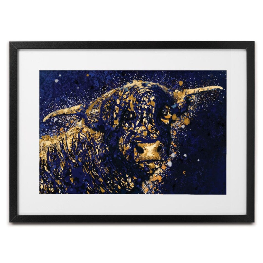Highland Cow Navy Splash Framed Art Print (D Mosconi) - Etsy