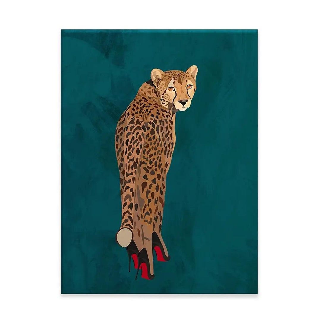 Turquoise Cheetah Wearing Heels Canvas Print - Etsy
