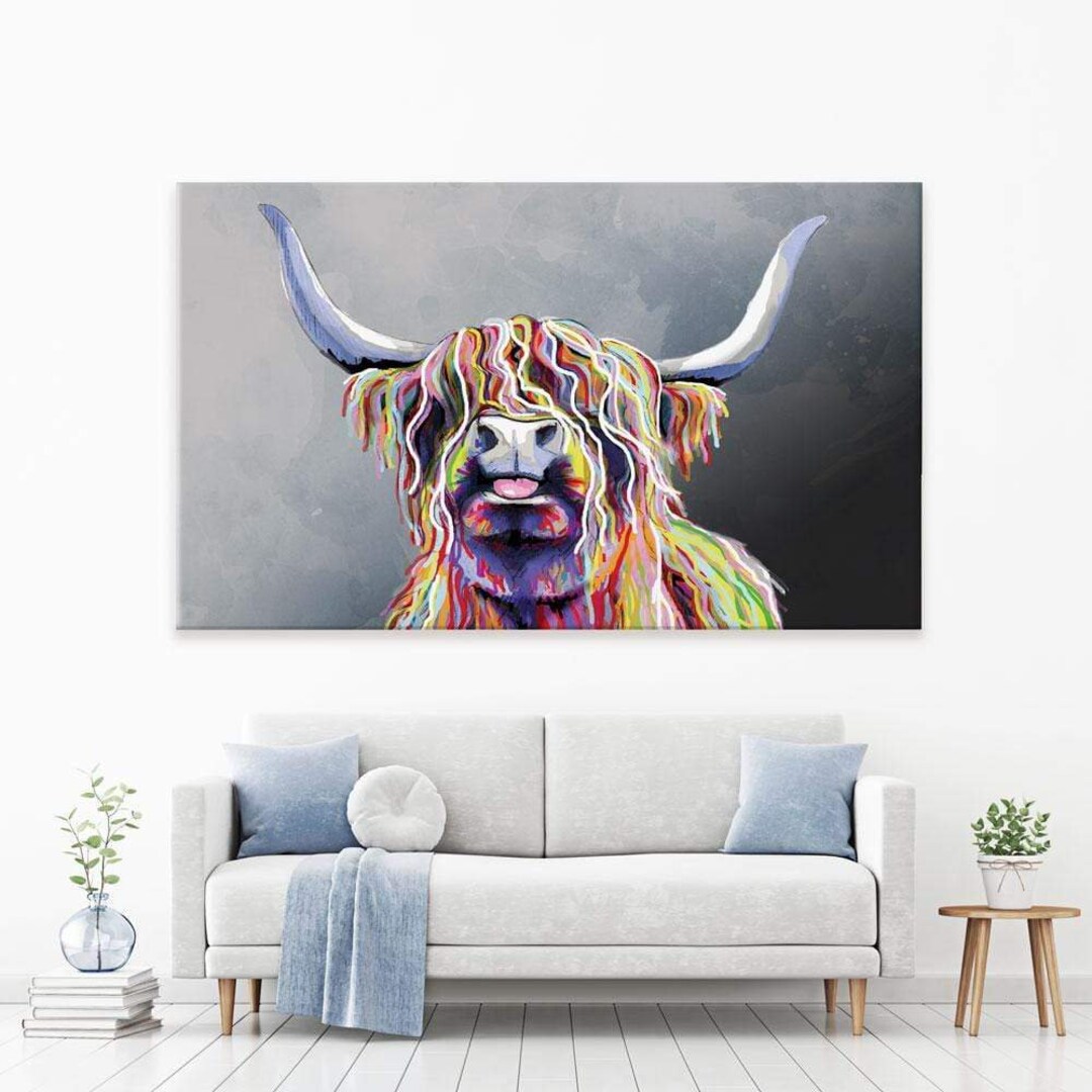 Colourful Highland Coo Canvas Print independent - Etsy