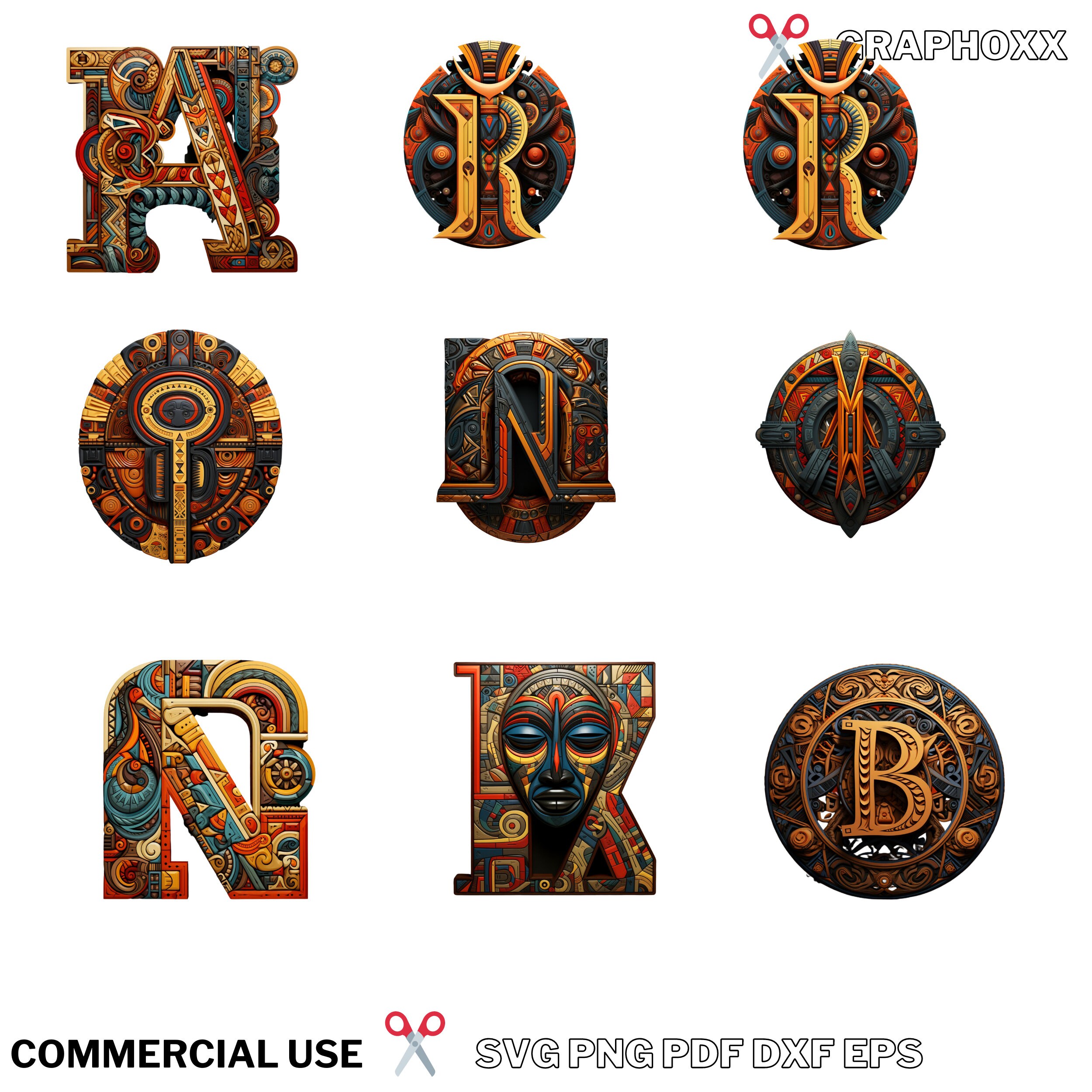8 Tribal African Symbols Monogram SVG and Png Bundle, Monogram Symbols ...
