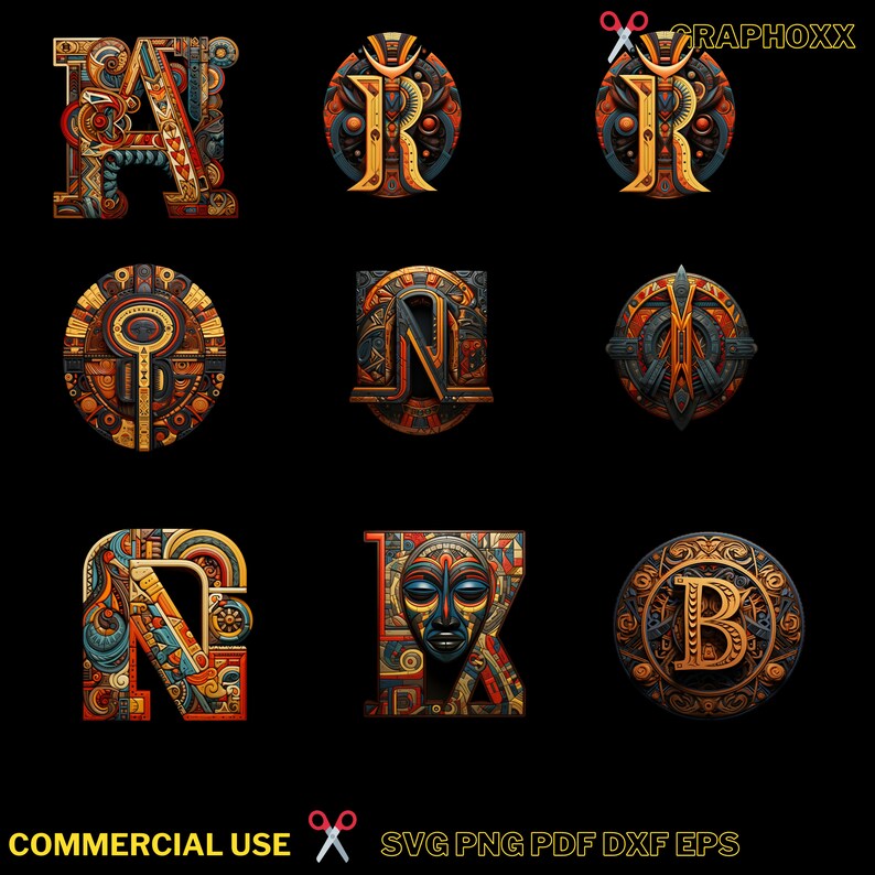 8 Tribal African Symbols Monogram SVG and Png Bundle, Monogram Symbols ...
