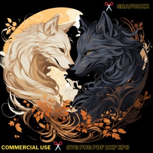 Yin Yang Symbol PNG Shown With Two Wolf Faces, in the Style of Dark ...