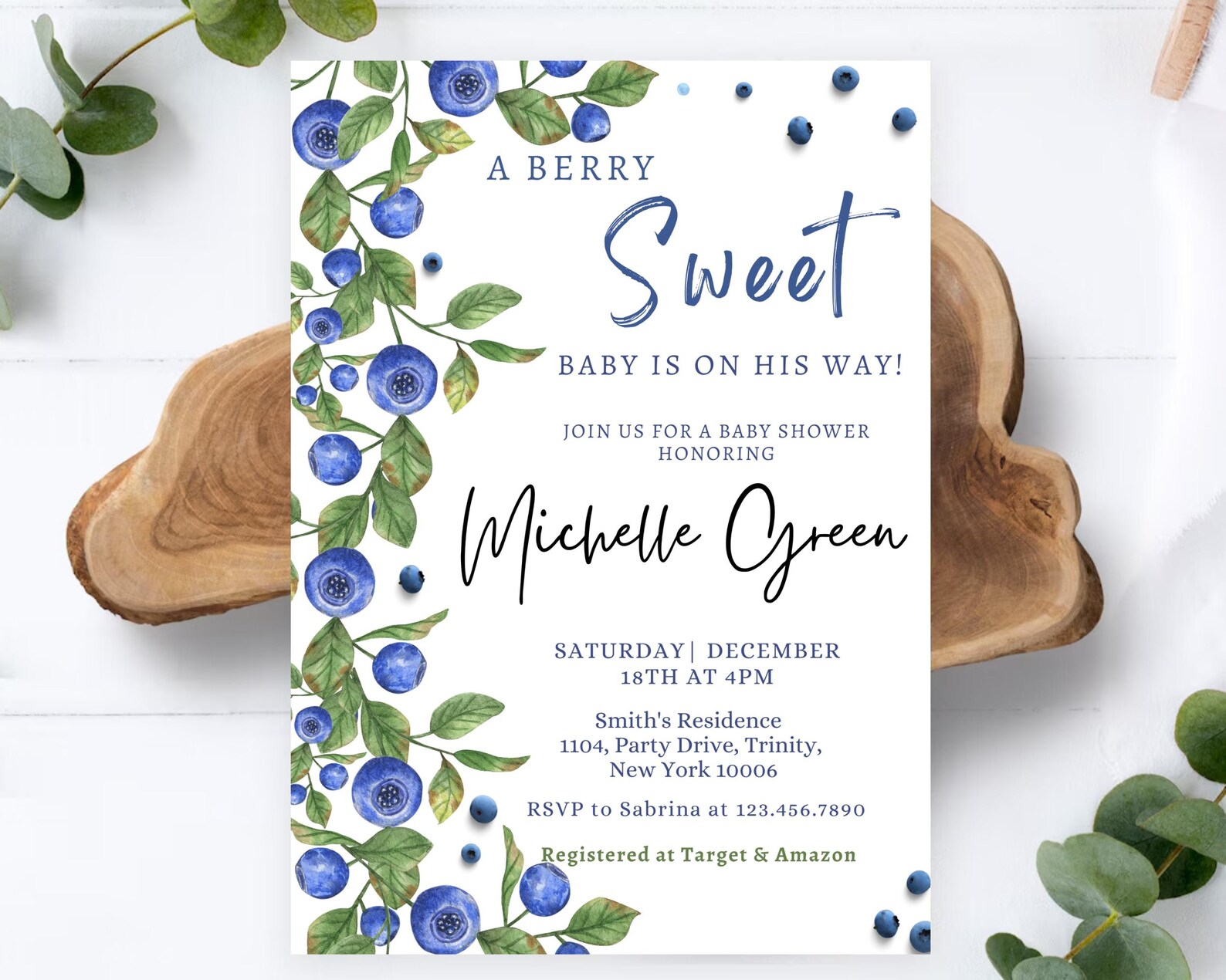 Editable Blueberry Baby Shower Invitation Bundle, Berry Sweet Blueberry ...