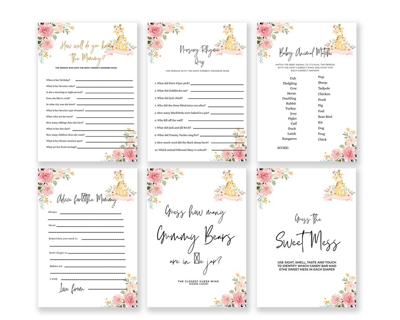 Editable Giraffe Baby Shower Game Set, Baby Giraffe Invites, Safari ...