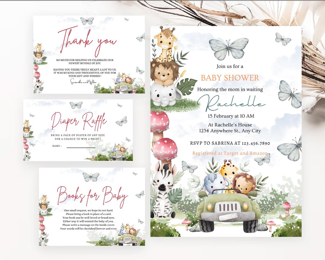 Editable Safari Baby Shower Template Set Jungle Baby Shower Invite ...