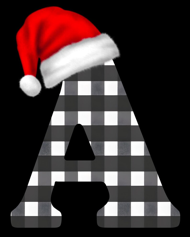 Buffalo Plaid Christmas Alphabet, A-Z, Santa Hat, PNG Digital Download ...