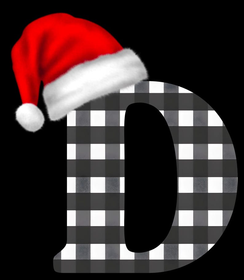 Buffalo Plaid Christmas Alphabet, A-Z, Santa Hat, PNG Digital Download ...