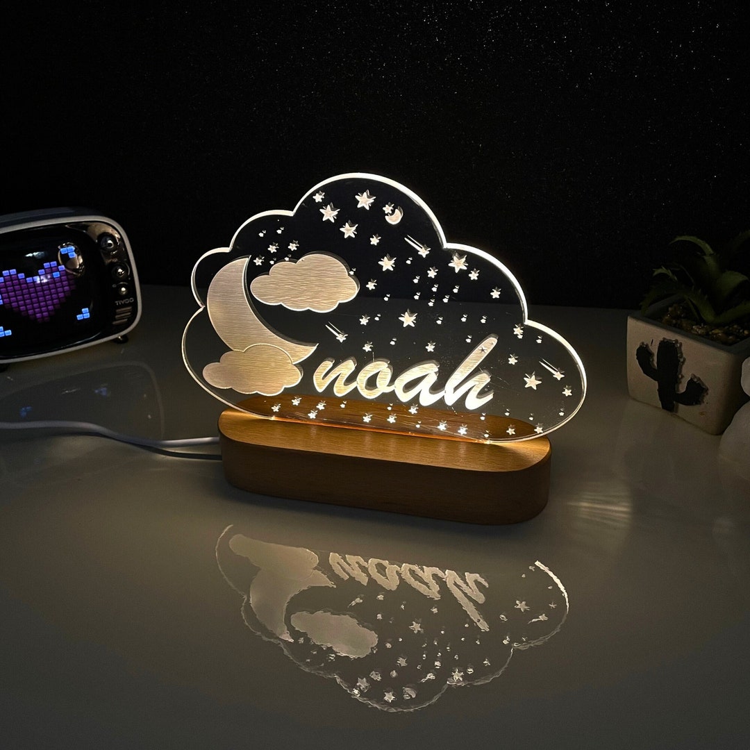 Personalized Name Night Light With Moon & Stars - Custom Baby Gift for ...