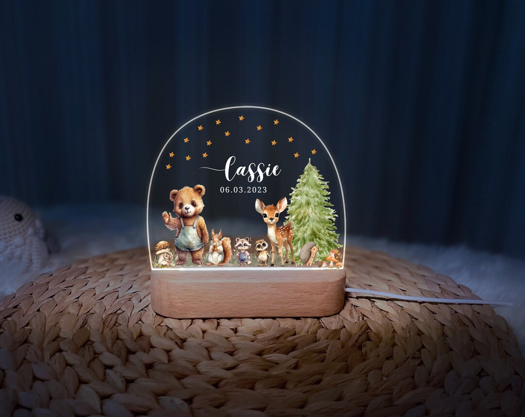 Personalized Woodland Animals Night Light - Custom LED Lamp With Bear ...