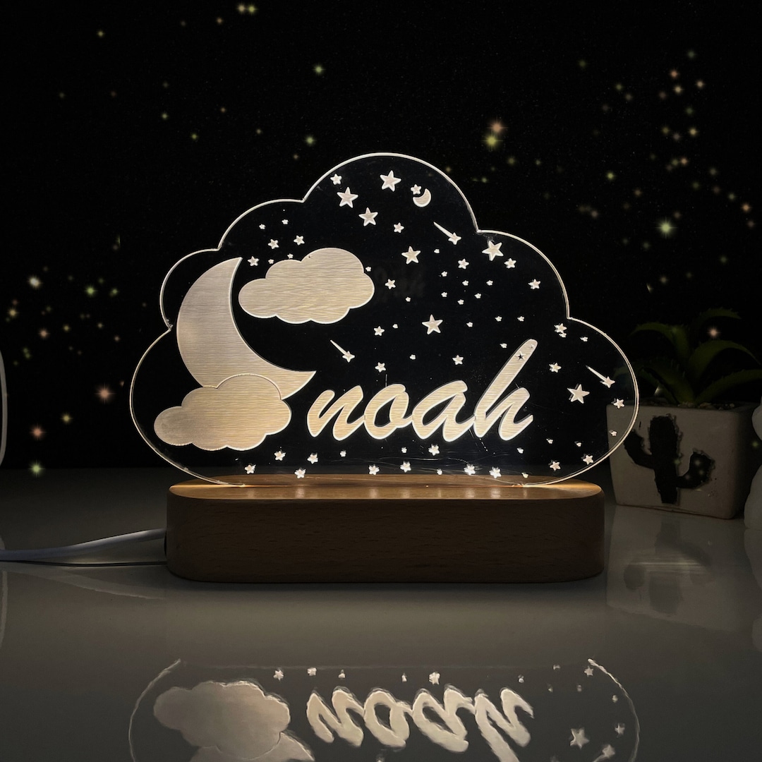 Personalized Name Night Light With Moon & Stars Personalized Gift for Baby Baby Night Light girl ...