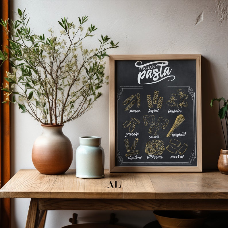 Italian Pasta Shapes Kitchen Poster, Pasta Lovers Wall Art, Printable ...