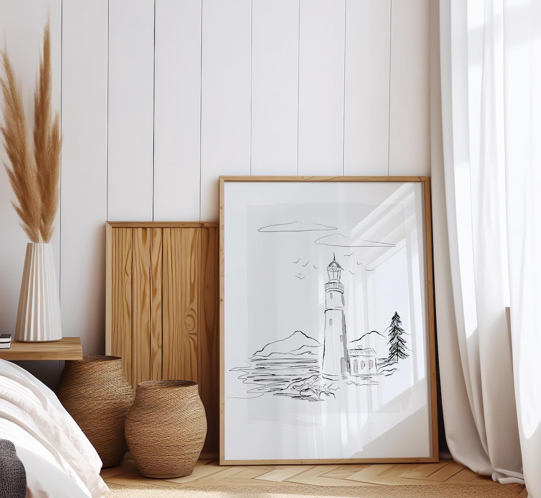 Lighthouse Sketch Print, Minimalist Lighthouse Drawing, Lighthouse Wall ...