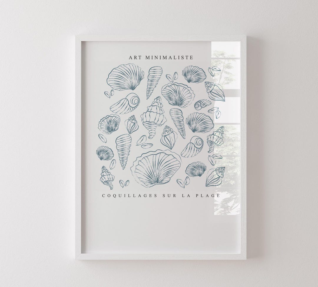 Minimalist Seashells Print, Abstract Seashells Printable Wall Art, Blue ...