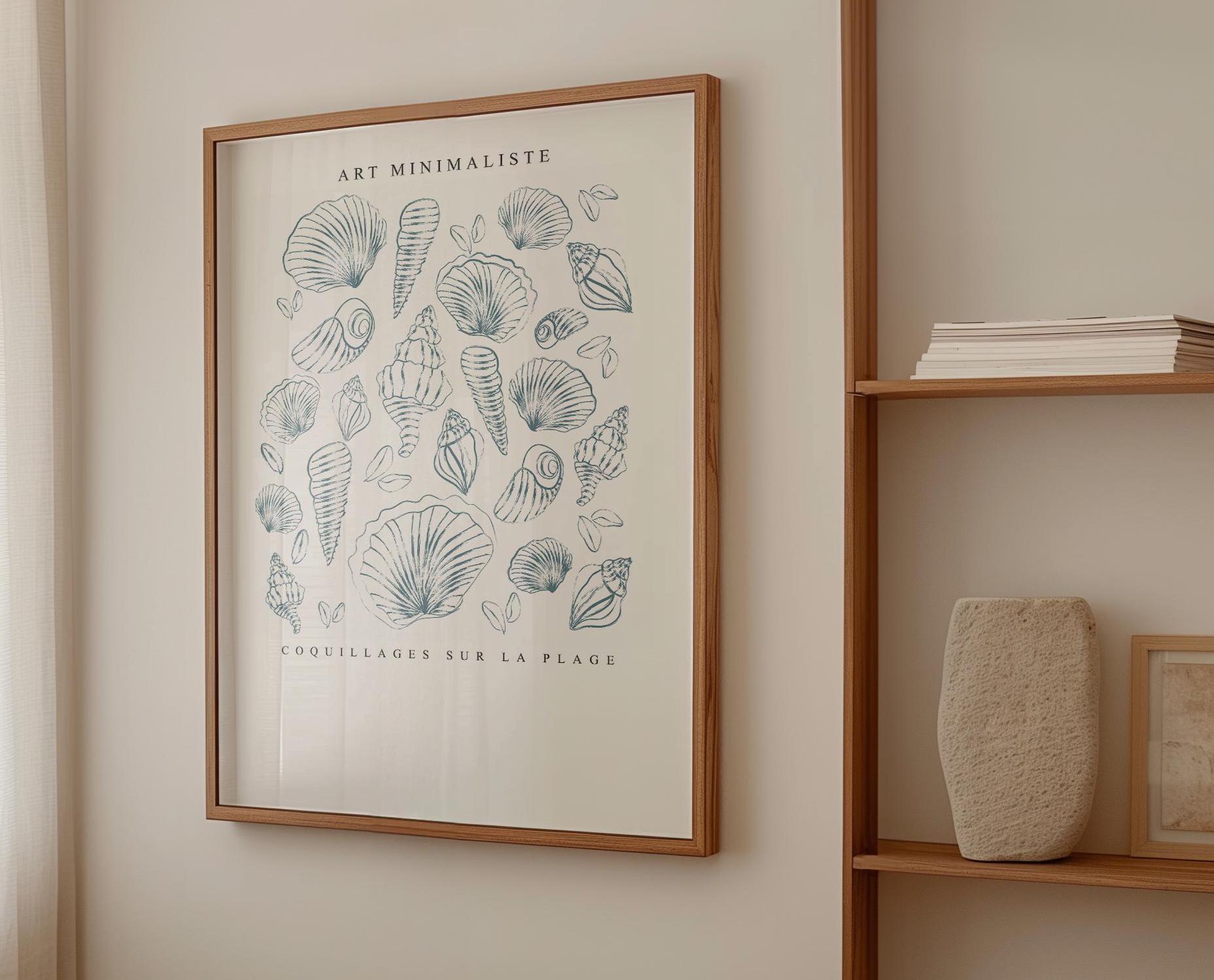 Minimalist Seashells Print, Abstract Seashells Printable Wall Art, Blue ...