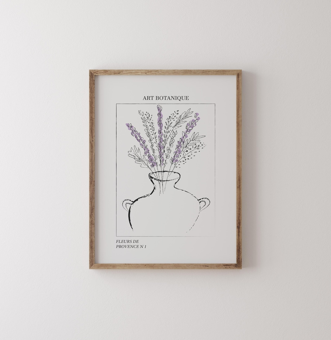 Lavender Wall Art | Botanical Line Drawing | Provence Flower Print ...