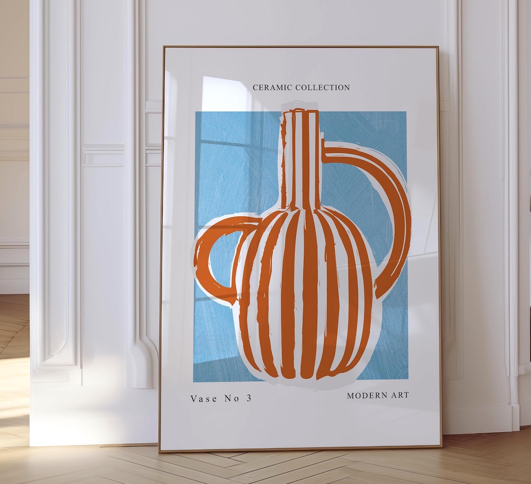 Modern Striped Vase Print, Orange and Blue Pottery Poster, Contemporary ...