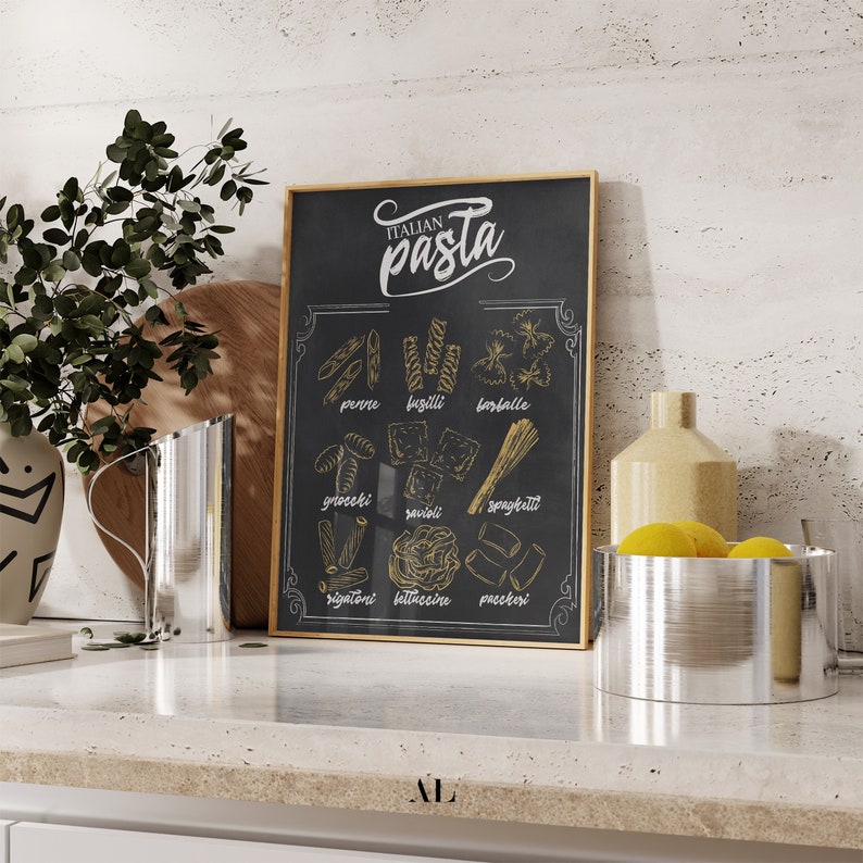 Italian Pasta Shapes Kitchen Poster, Pasta Lovers Wall Art, Printable ...