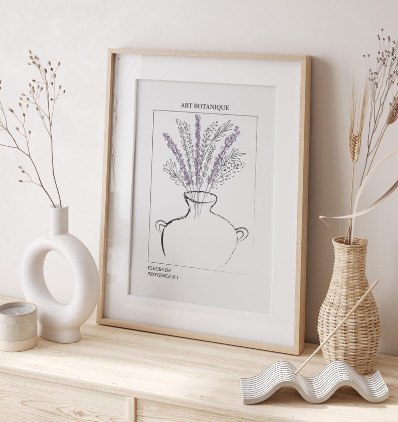 Lavender Wall Art | Botanical Line Drawing | Provence Flower Print ...