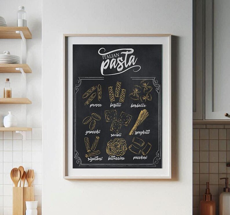 Italian Pasta Shapes Kitchen Poster, Pasta Lovers Wall Art, Printable ...