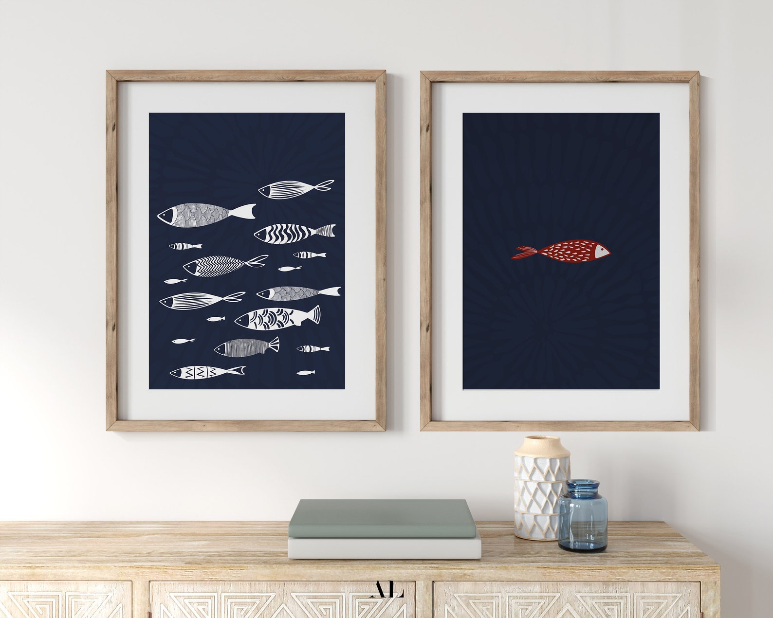 Set of 2 Fish Art Prints, Modern Fish Prints Set of 2, Abstract Fish ...