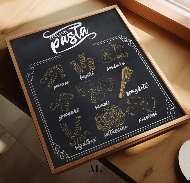 Italian Pasta Shapes Kitchen Poster, Pasta Lovers Wall Art, Printable ...