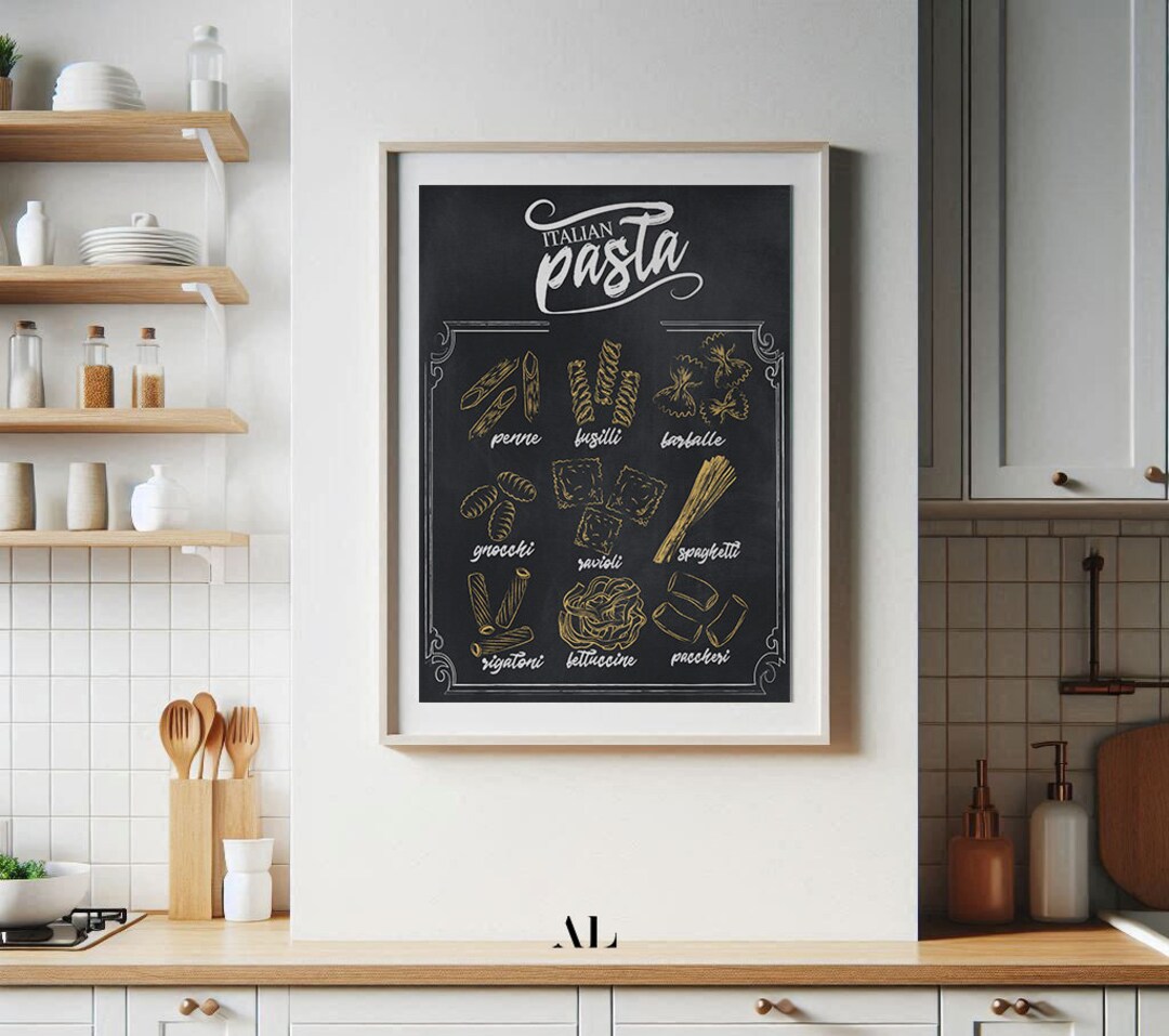 Pasta Guide Poster, Pasta Printable Wall Art, Kitchen Printable Poster ...