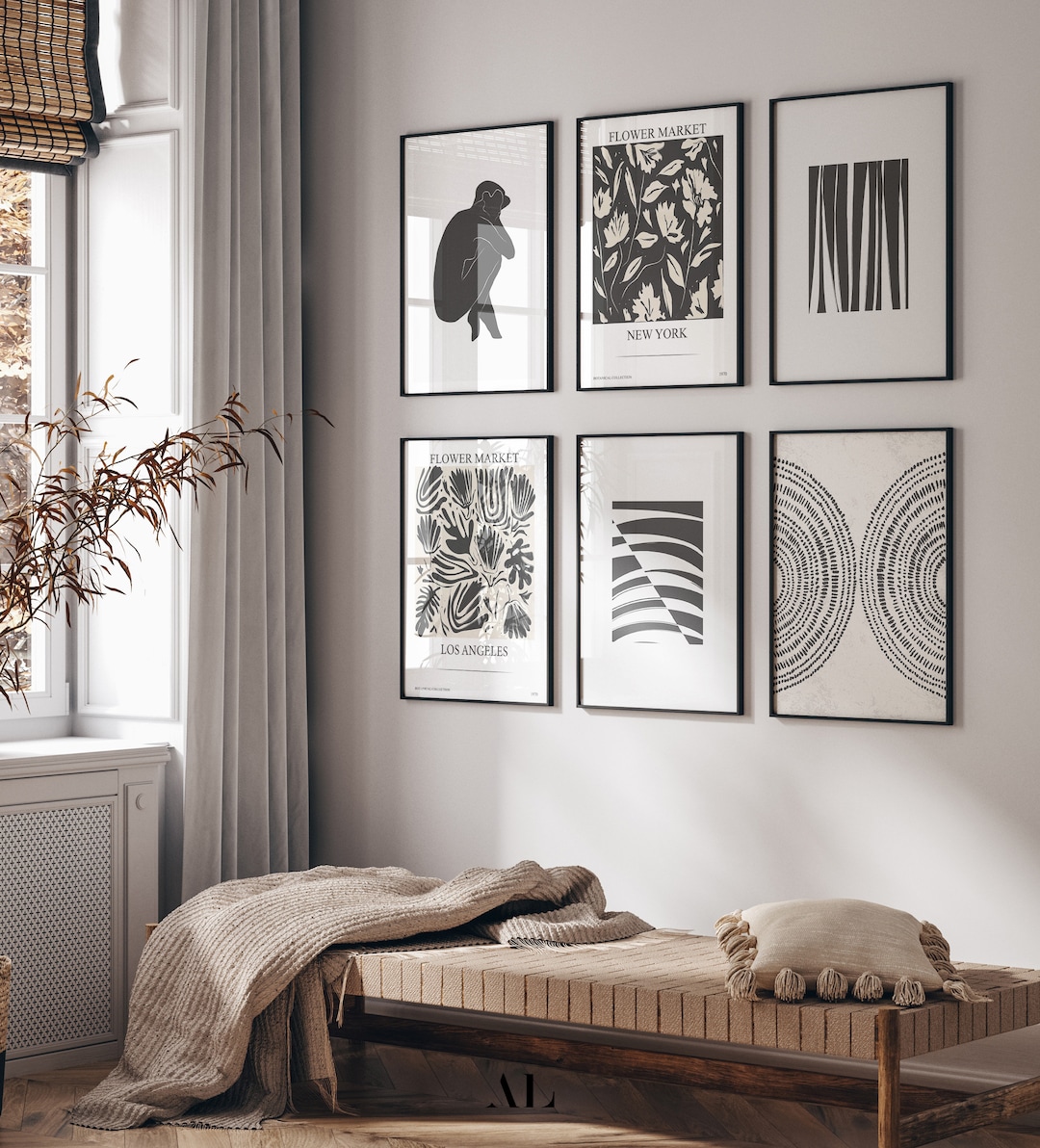 Set of 6 Modern Prints, Black Minimalist Set of 6 Prints, Wall Gallery ...
