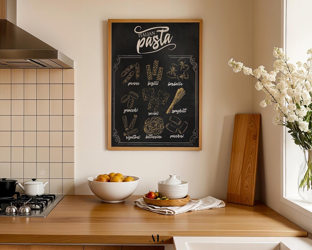 Italian Pasta Chart | Chalkboard Style Wall Art | Kitchen Printable ...
