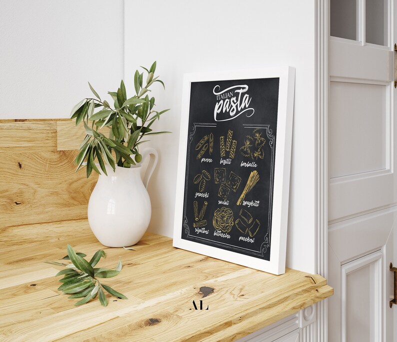 Italian Pasta Shapes Kitchen Poster, Pasta Lovers Wall Art, Printable ...