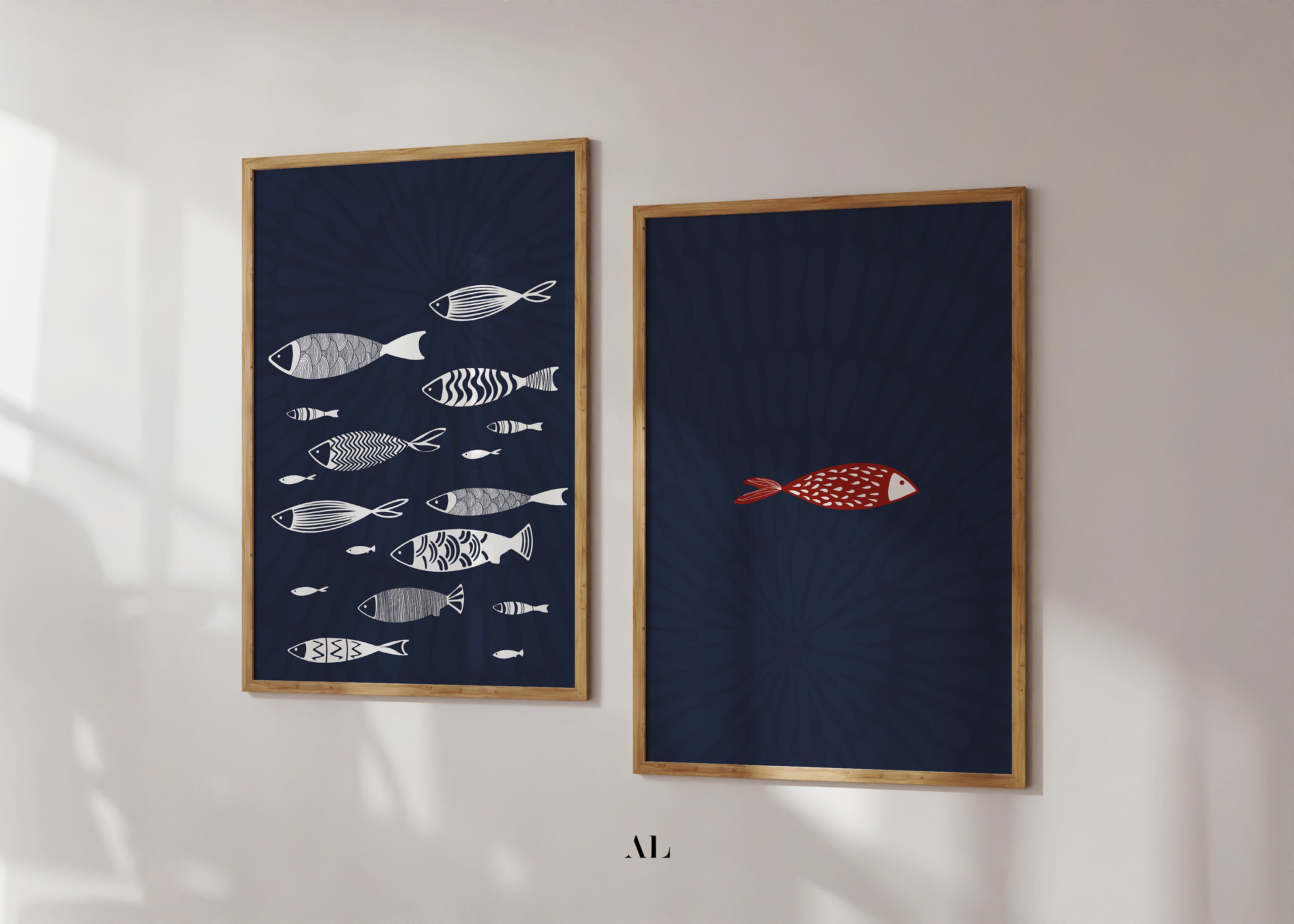 Set of 2 Fish Art Prints, Modern Fish Prints Set of 2, Abstract Fish ...