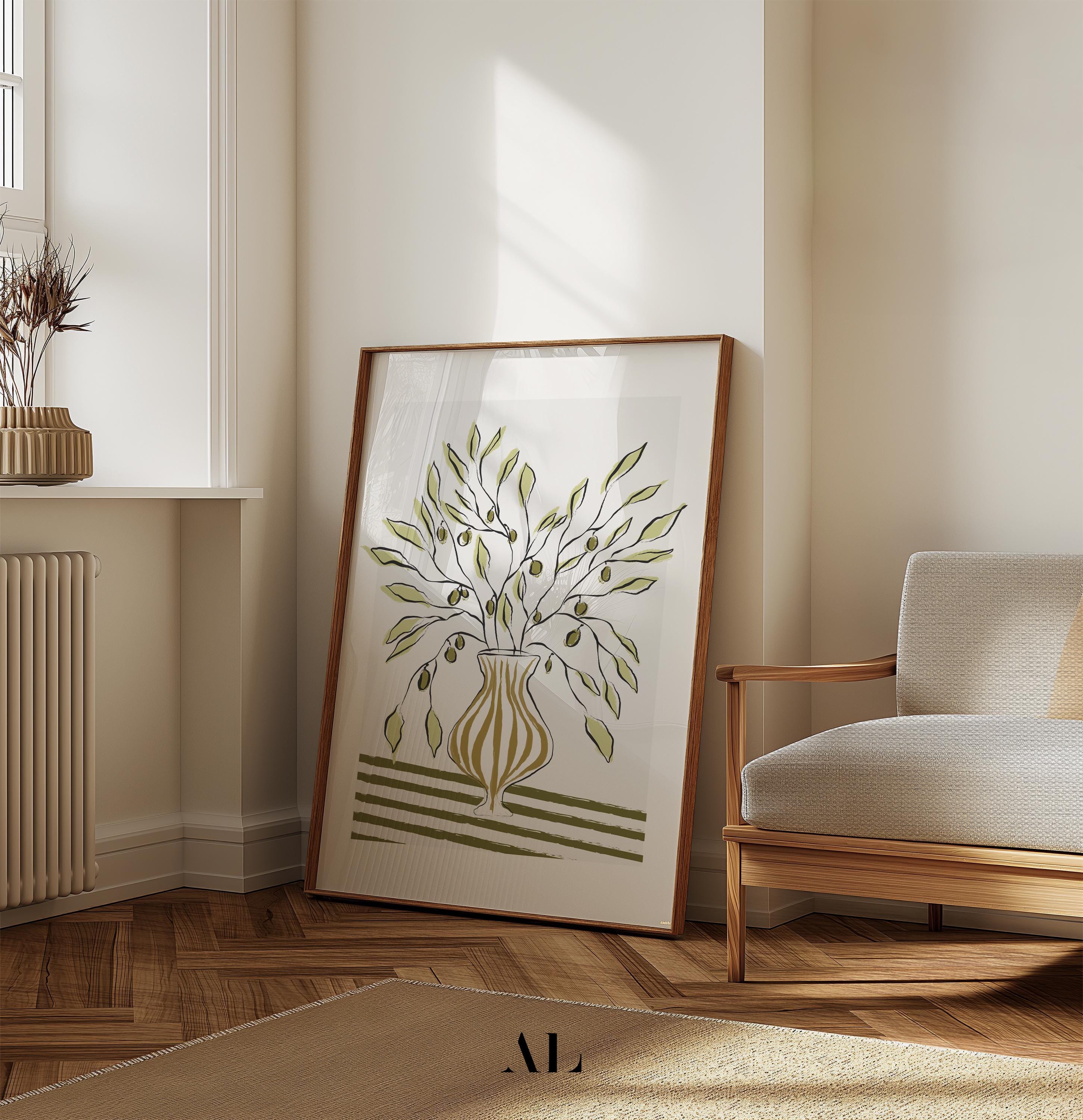 Olive Branches in Vase Wall Art | Olive Plant Poster | Minimalist ...