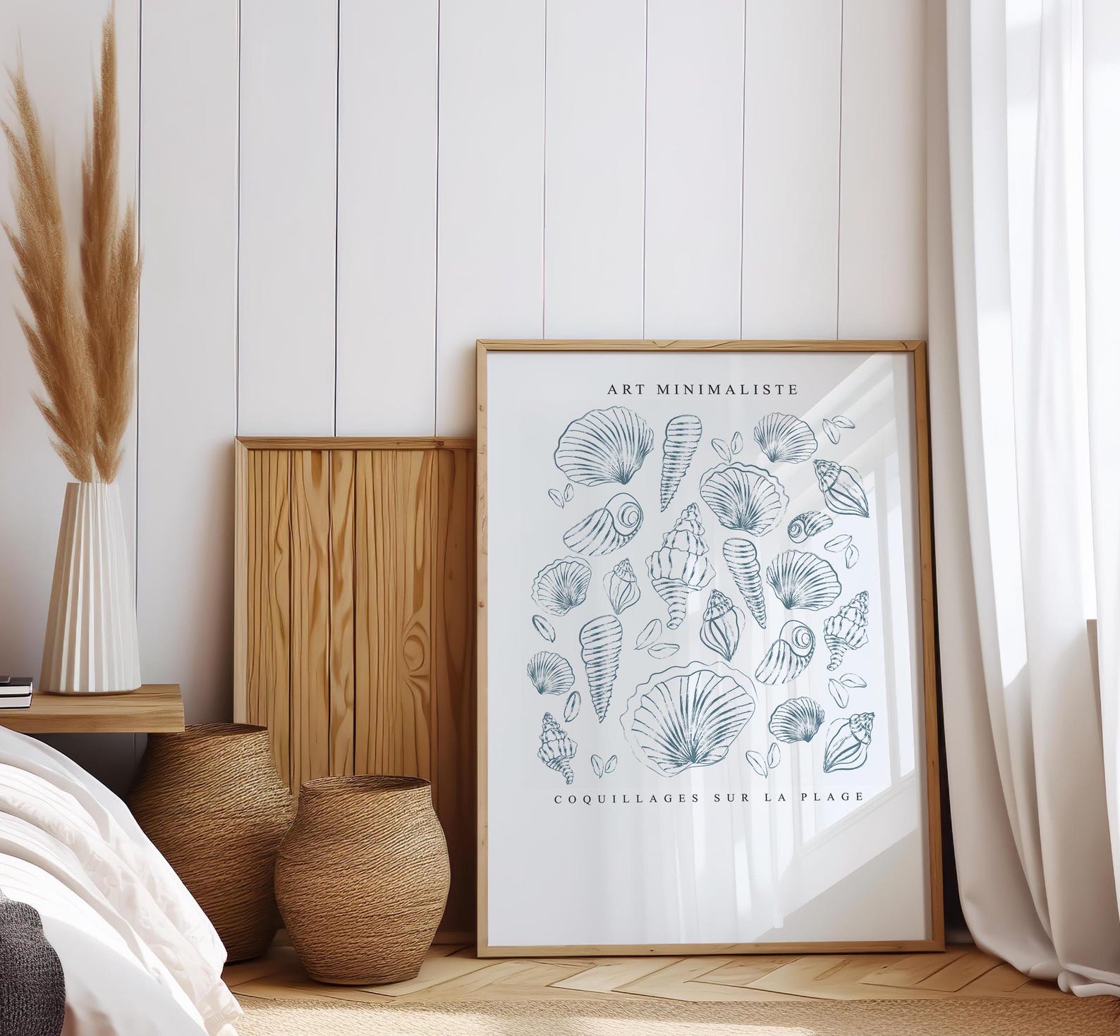 Minimalist Seashells Print, Abstract Seashells Printable Wall Art, Blue ...