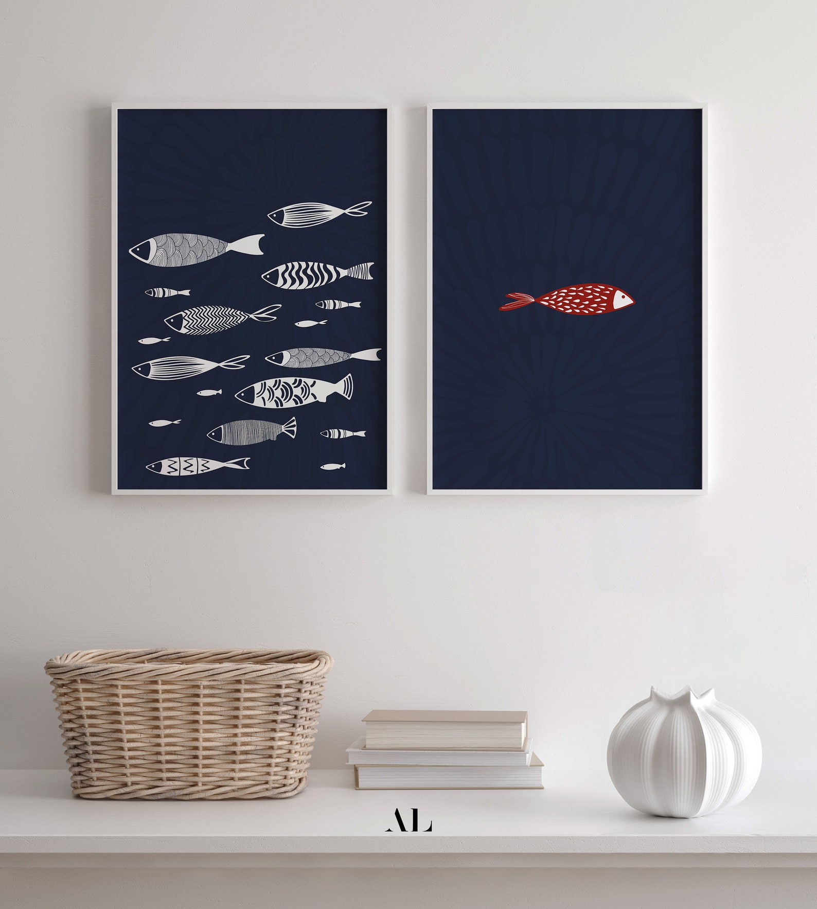 Set of 2 Fish Art Prints, Modern Fish Prints Set of 2, Abstract Fish ...