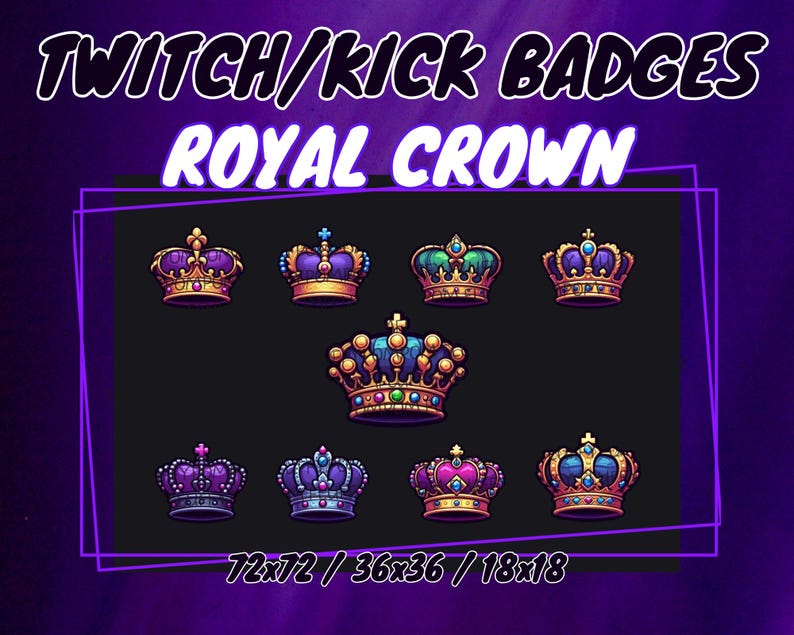 9 Royal Crown Sub Badges for Twitch,kick, Kawaii Cute Crown Sub Royal ...
