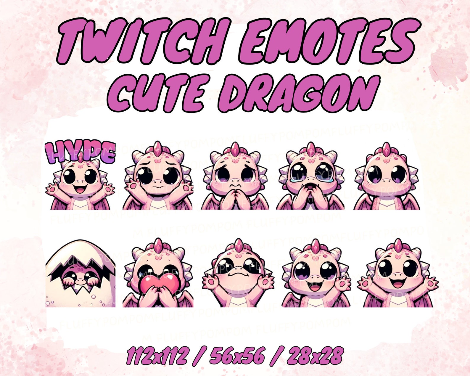 10 CUTE PINK DRAGON Emotes for Twitch/discord/youtube, Kawaii Cute ...