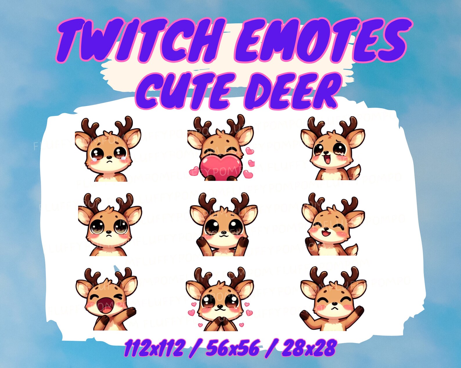 9 CUTE DEER Emotes for Twitch/discord/youtube, Kawaii Cute Animal Gamer ...