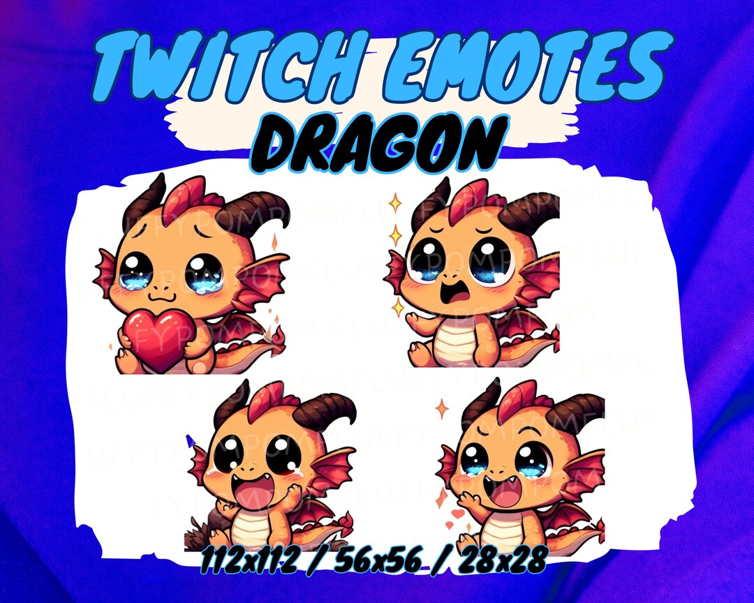 4 CUTE DRAGON Emotes for Twitch/discord/youtube, Kawaii Cute Animal ...