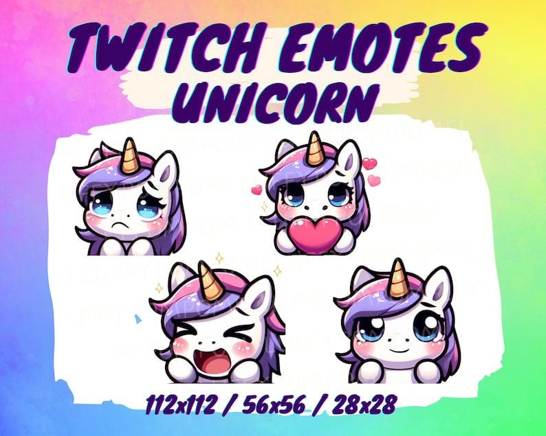 4 CUTE UNICORN Emotes for Twitch/discord/youtube, Kawaii Cute Animal ...