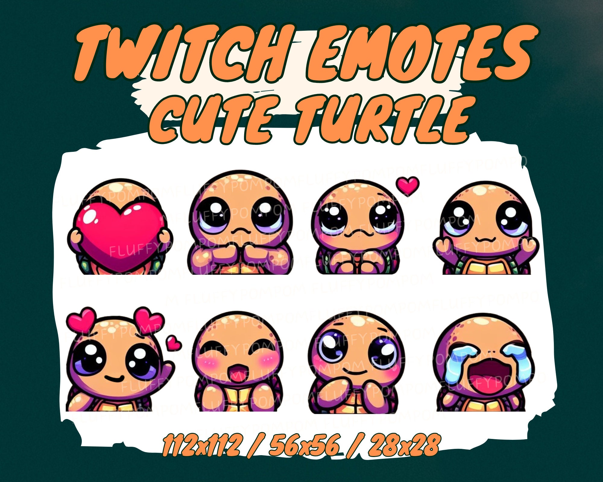 8 CUTE TURTLE Emotes for Twitch/discord/youtube, Kawaii Cute Animal ...
