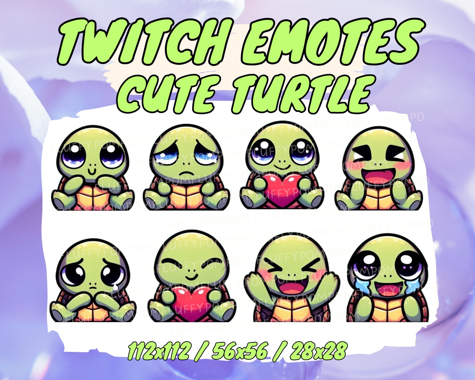 8 CUTE TURTLE Emotes for Twitch/discord/youtube, Kawaii Cute Animal ...