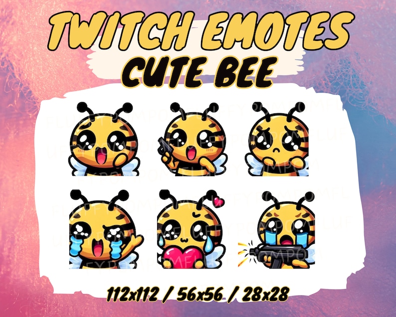 6 CUTE BEE Emotes for Twitch/discord/youtube, Kawaii Cute Animal Bee ...