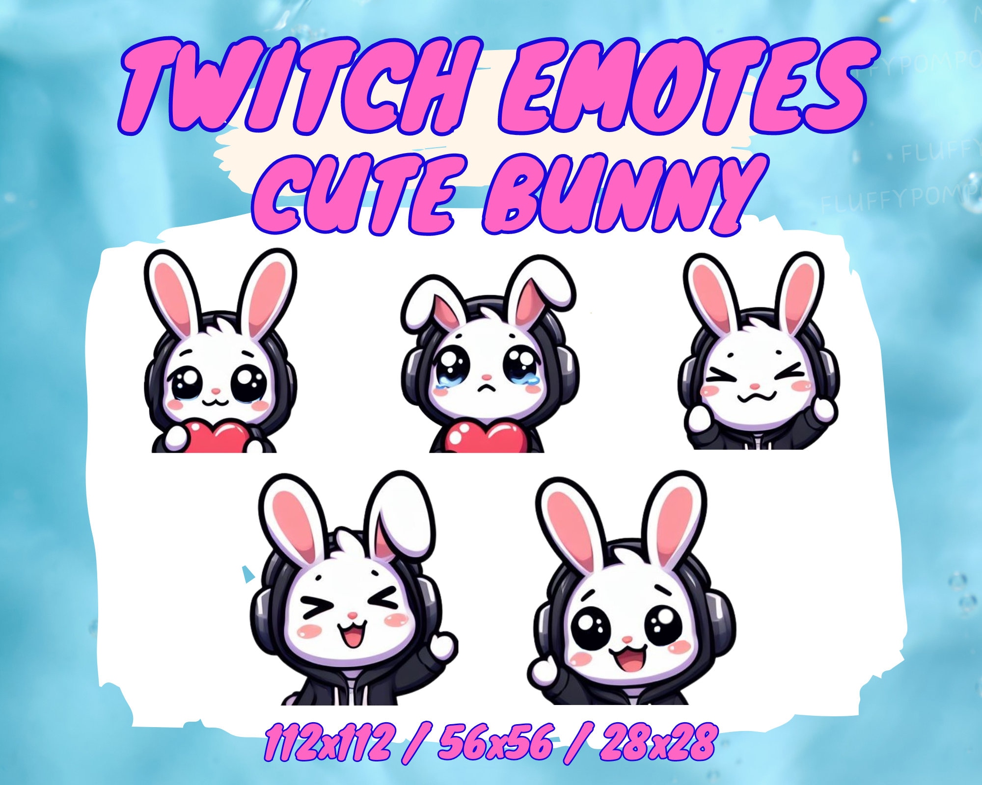 5 CUTE BUNNY Emotes for Twitch/discord/youtube, Kawaii Cute Animal ...