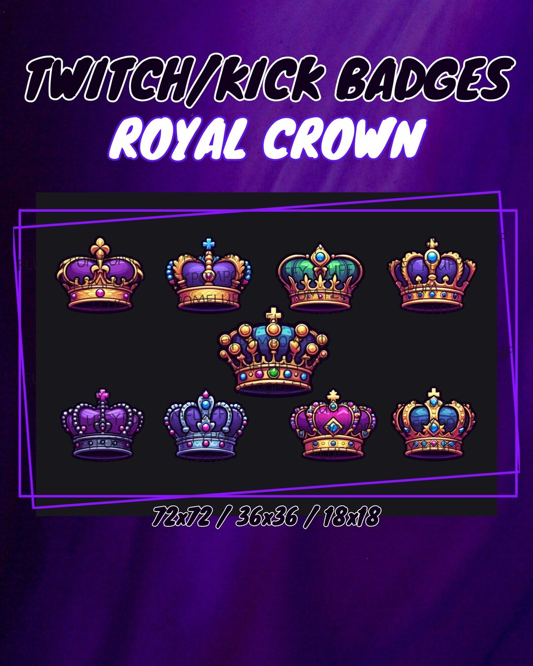9 Royal Crown Sub Badges for Twitch,kick, Kawaii Cute Crown Sub Royal ...